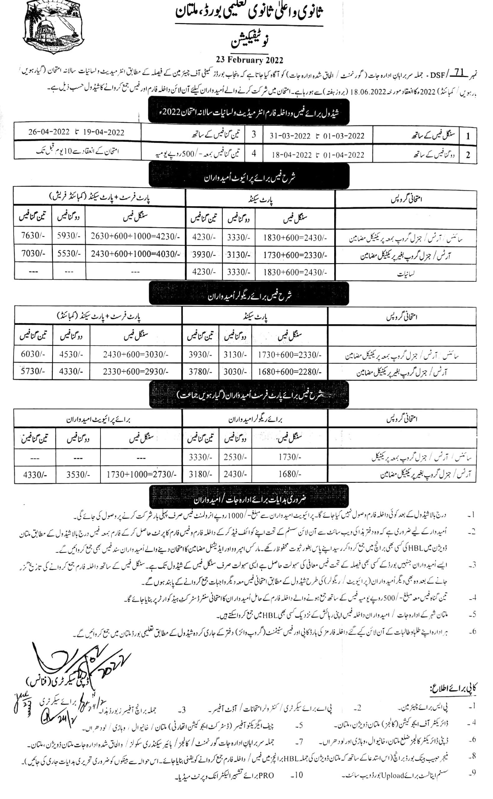 2nd Year Date Sheet 2023 Multan Board 2nd Year Date Sheet 2023 Multan Board